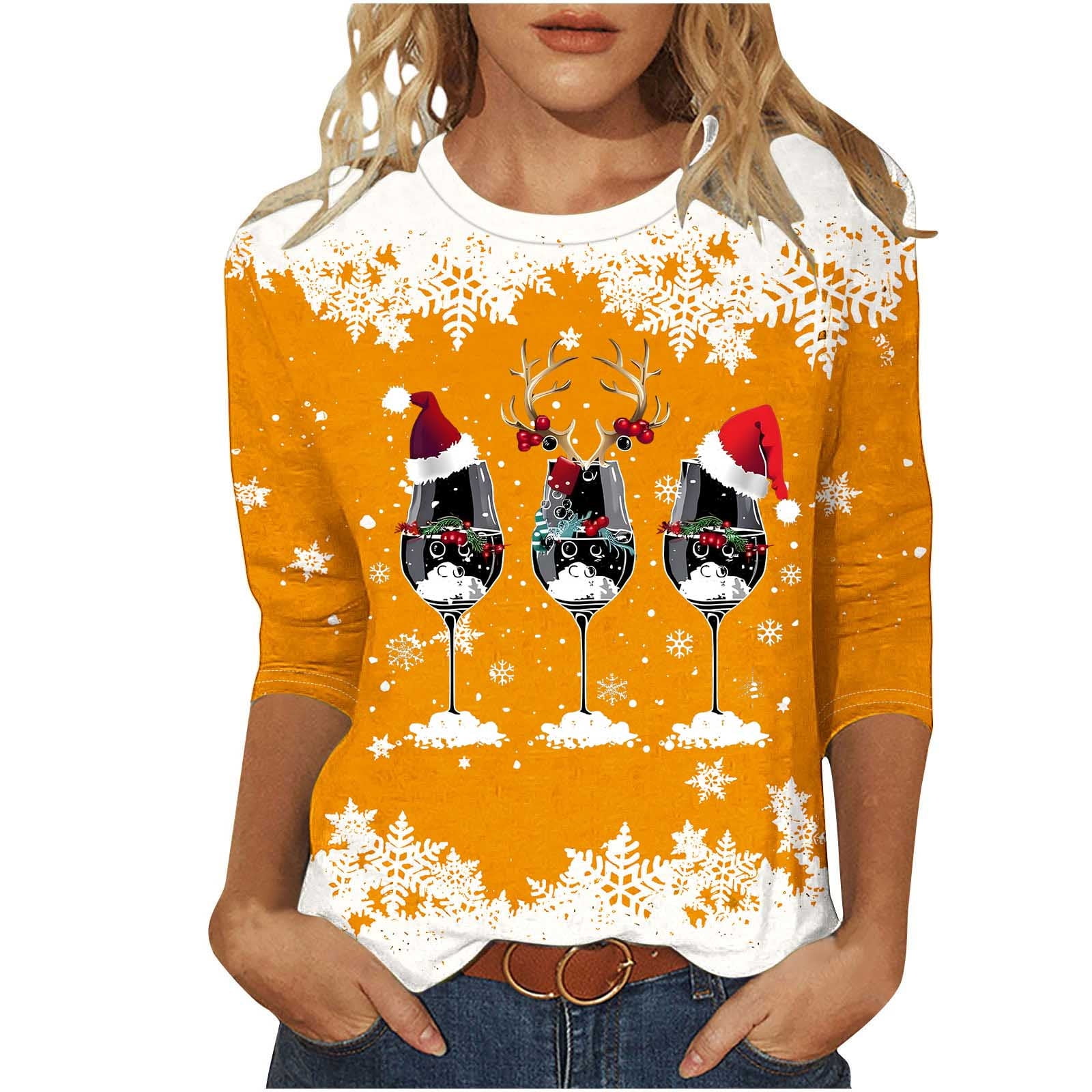 Click here for Ctreela Christmas Shirts Women Ugly Wine Glass Gra... prices