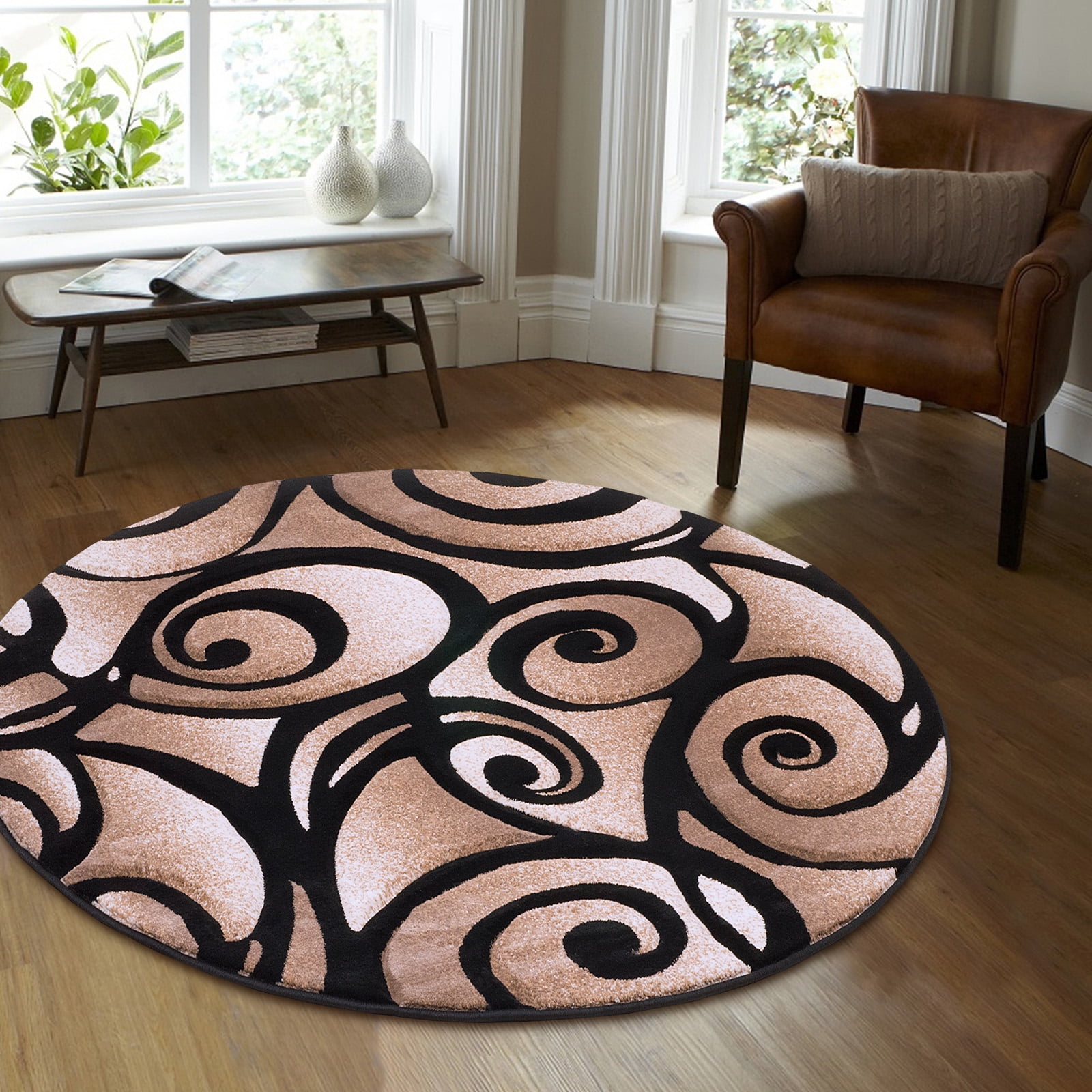 Black AllStar with Brown / Beige Rug Woven Hand Carved Evolution Swirl ...