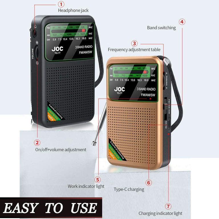 Am Fm Radio With Bluetooth JEUJUG Radio Portable AM FM Digital Radios ...