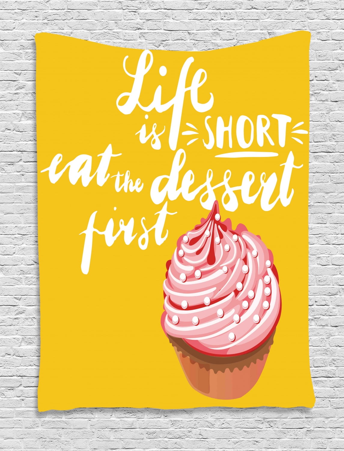Eat Dessert First Tapestry, Cursive Brush Lettering Calligraphy and ...