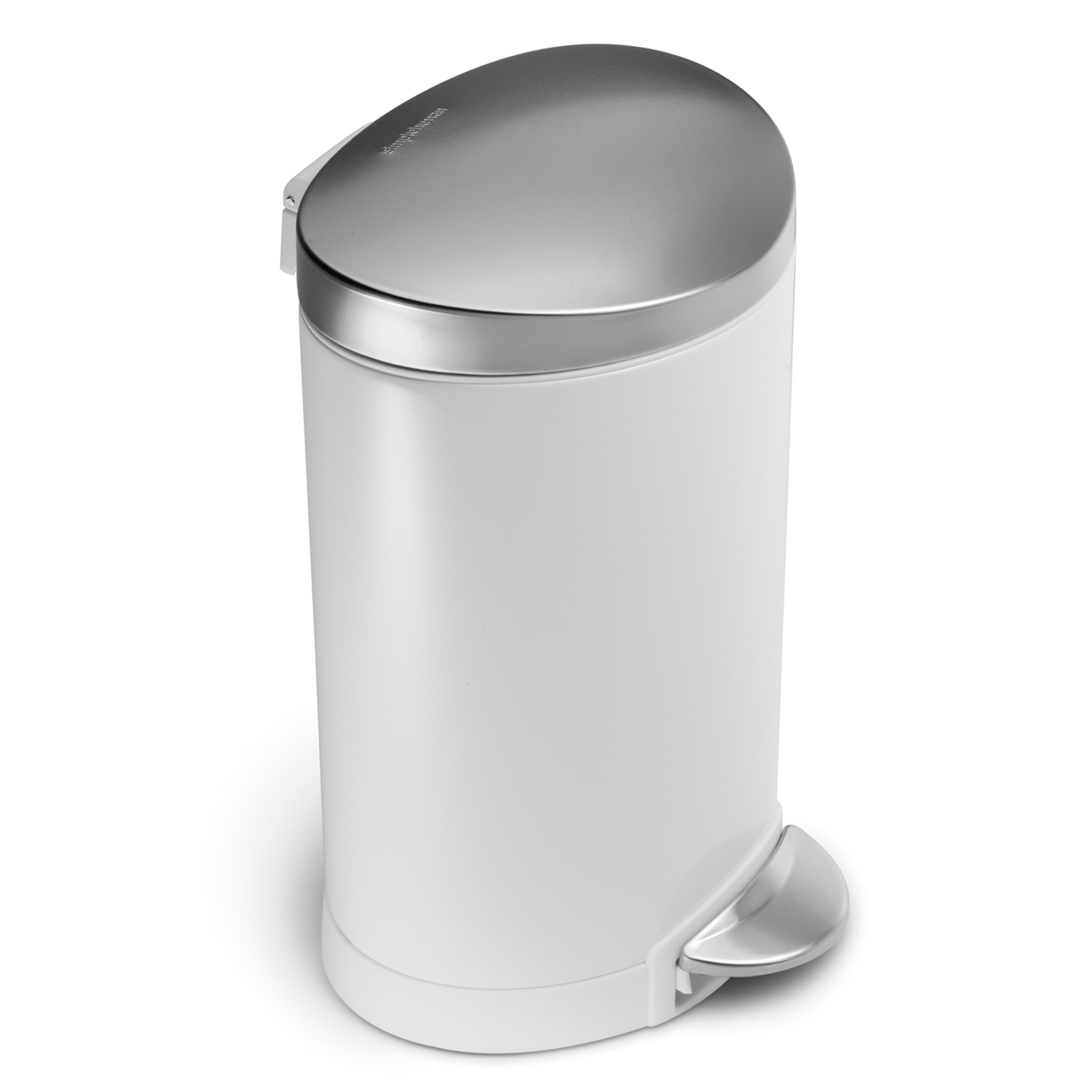 simplehuman 6 Liter / 1.6 Gallon Semi-Round Step Can, White Stainless ...