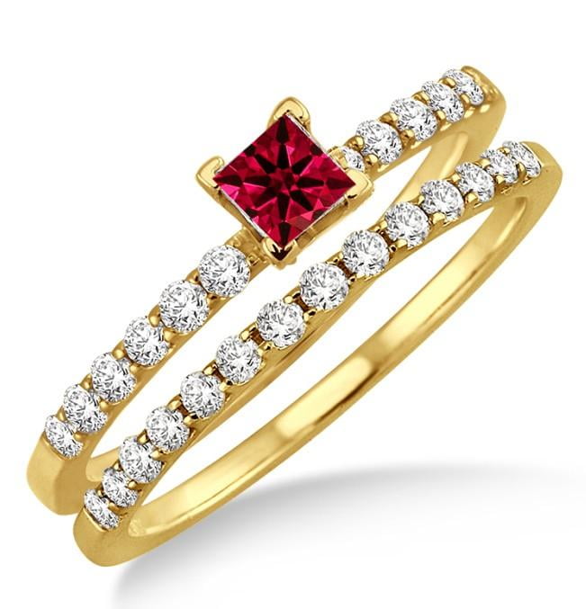 2.25 Carat Red Ruby Princess Cut Moissanite Diamond Engagement Ring ...