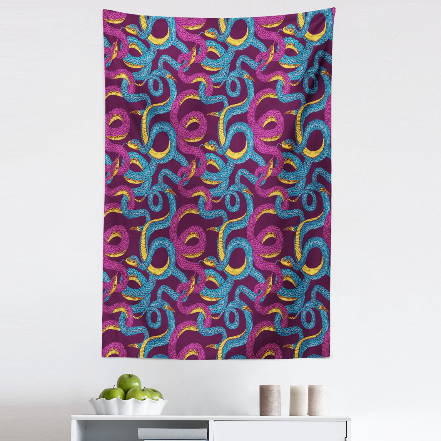 Animal Tapestry, Hand Drawn Style Pattern with Snakes Swirled Tangled ...
