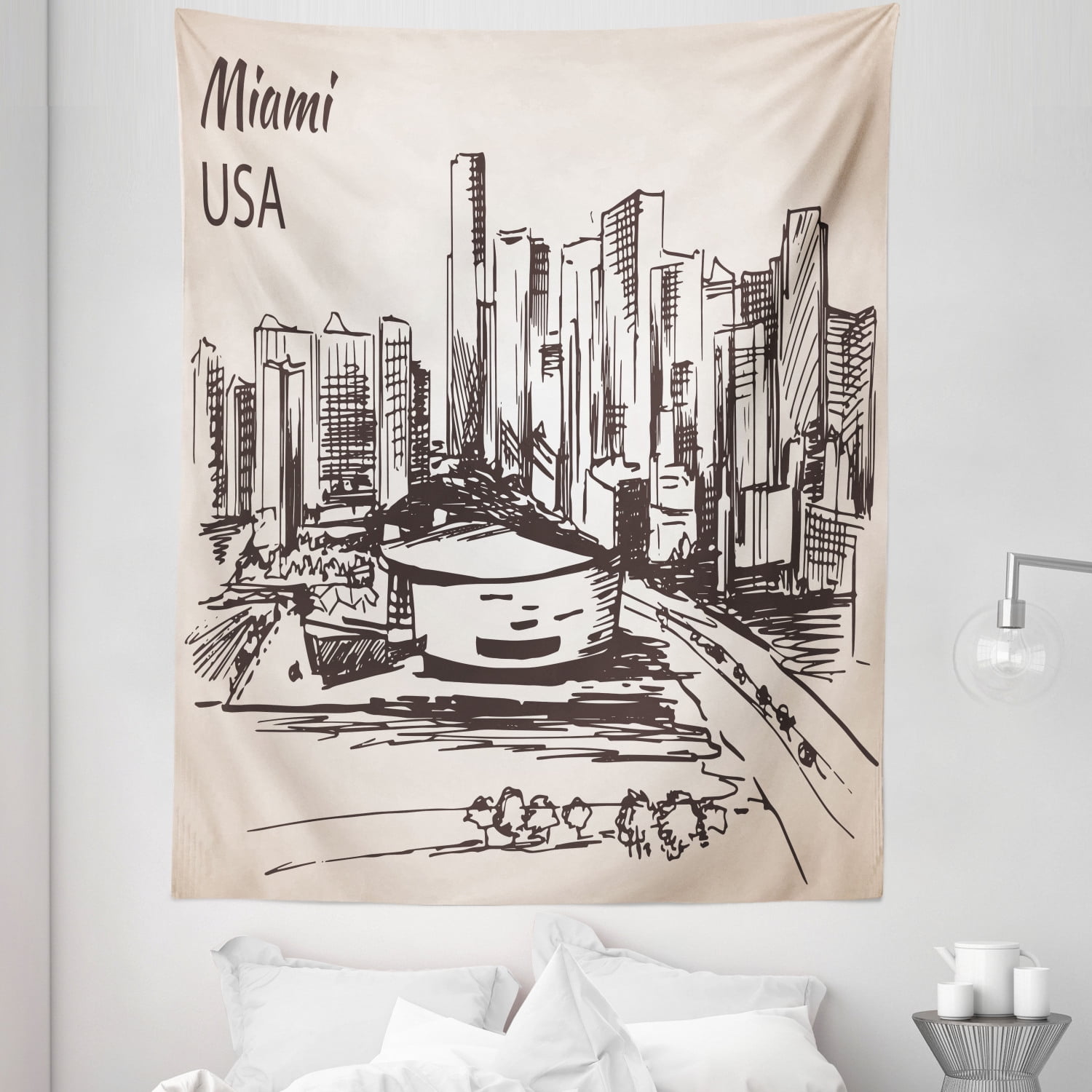 Florida Tapestry, Hand Drawn Miami Cityscape Sketch USA Architecture ...