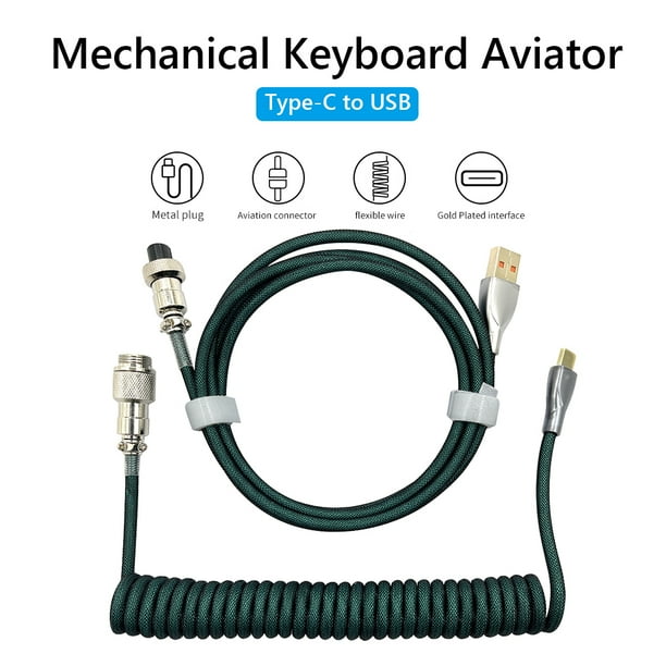 Peggybuy 2 in 1 Coiled Aviator Wire Type-C Cable Mechanical Keyboard ...