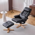 AUU Black PU Leather Heated Massage Swivel Accent Chair with Ottoman ...