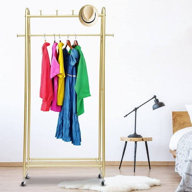 Miumaeov Garment Racks Gold Clothing Rack Industrial Pipe Rolling ...