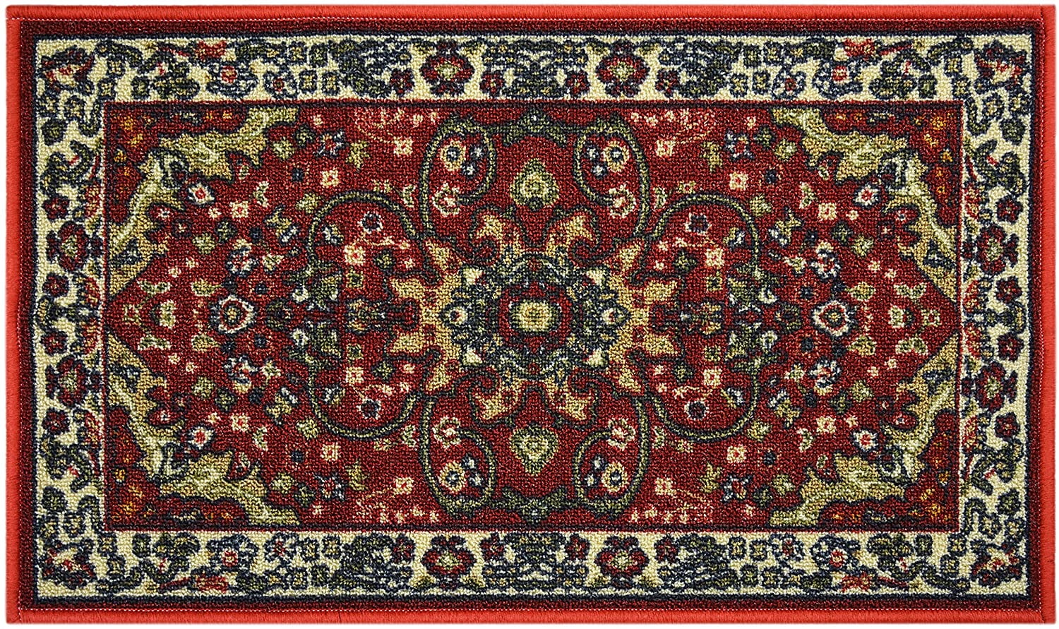 Traditional Mahal Medallion Design Mat Dark Red Color Printed Slip Skid ...