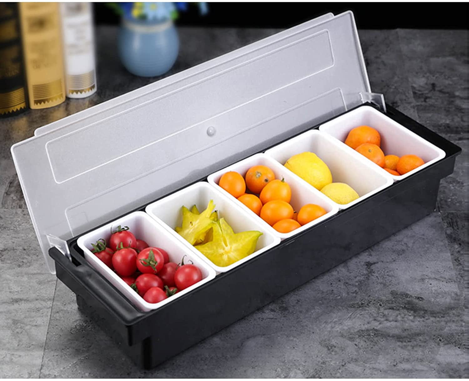CNCEST Condiment Dispenser Tray w/ Cover Strip Ice Cooled Fruit Box ...