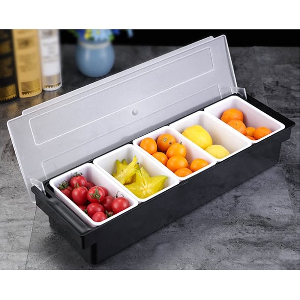 CNCEST Condiment Dispenser Tray w/ Cover Strip Ice Cooled Fruit Box ...