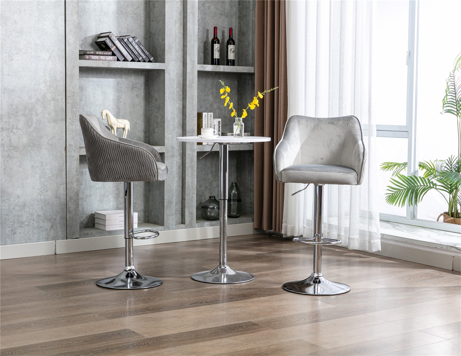 Set of 2 Swivel Bar Stool Dining Chair, Adjustable Counter Height Bar ...