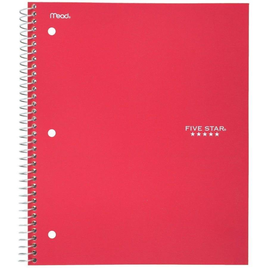 Five Star Wirebound Notebook, 1 Subject, College Ruled, Red (11283 ...