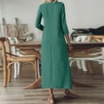 Byworldtasic Linen Dress Women V Neck Long 3/4 Sleeve Tunic Boho Maxi ...