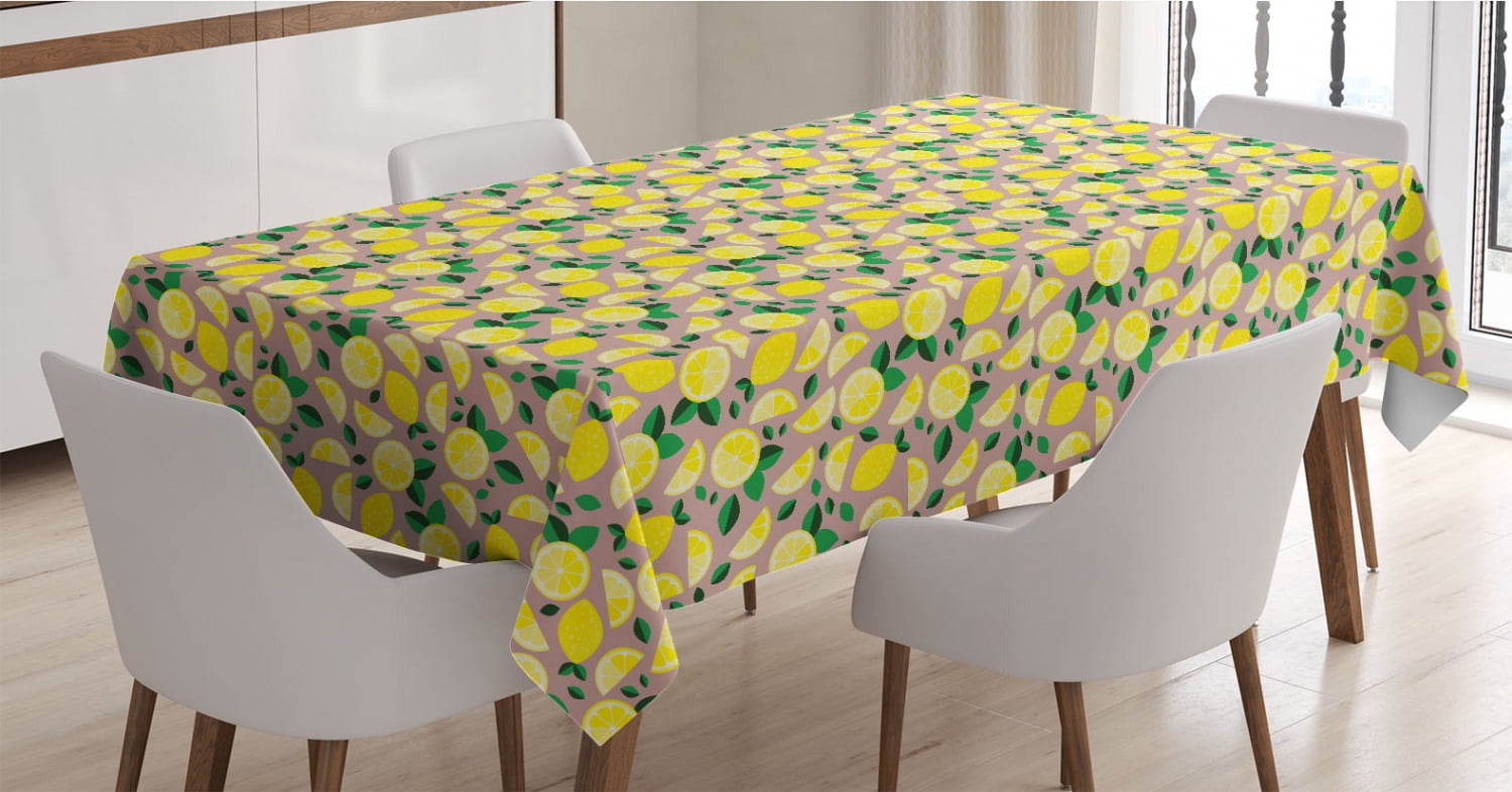Lemon Tablecloth, Vibrant Colored Sliced and Whole Lemons Summer Theme ...