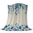 Blue Floral Fleece Throw Blanket Watercolor Spring Gradient Blue ...
