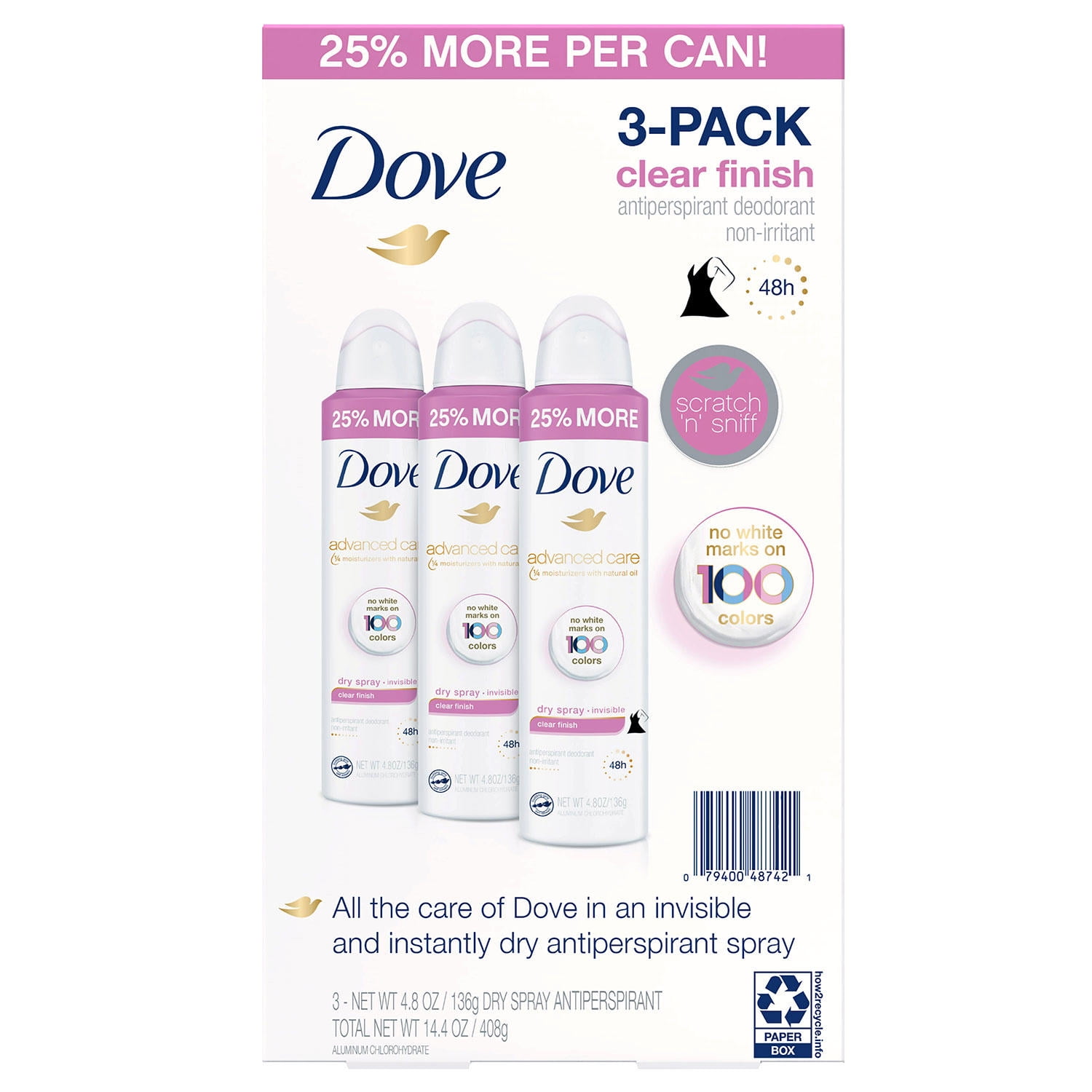 Dove Womens Invisible Dry Spray Antiperspirant Deodorant (4.8 Oz., 3 Pk ...
