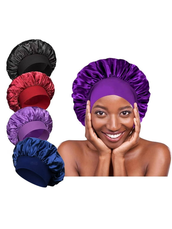 Kitsch Satin Hair Bonnet for Sleeping, Women's Night Cap (Black ...
