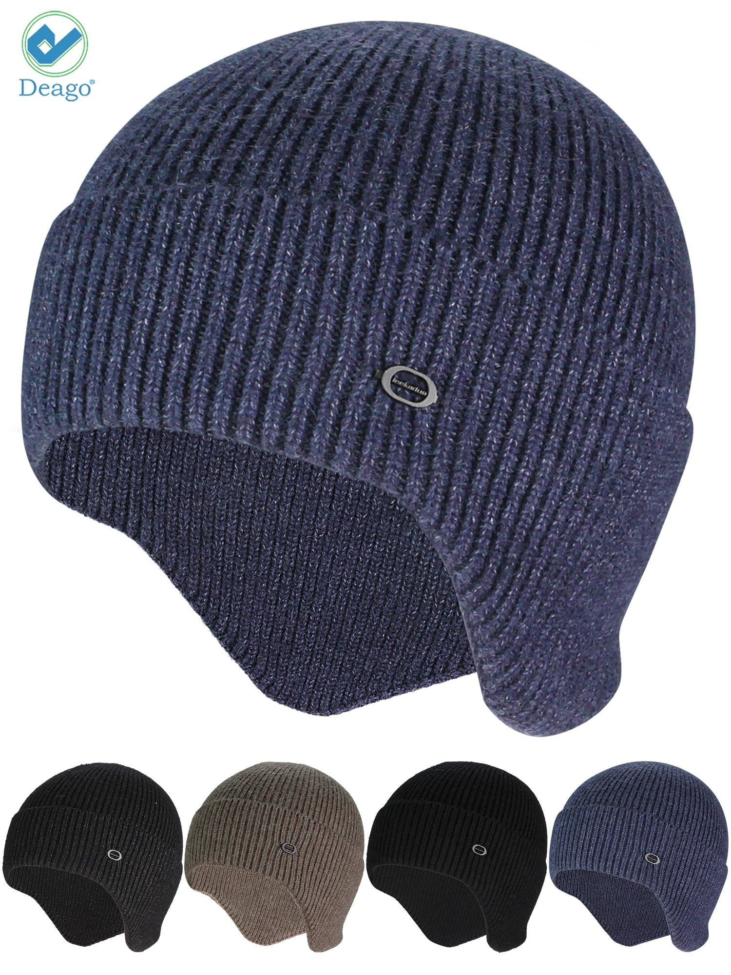 Deago Mens Women Winter Warm Hat Beanie Knit Earflap Hat Fleece Lined ...