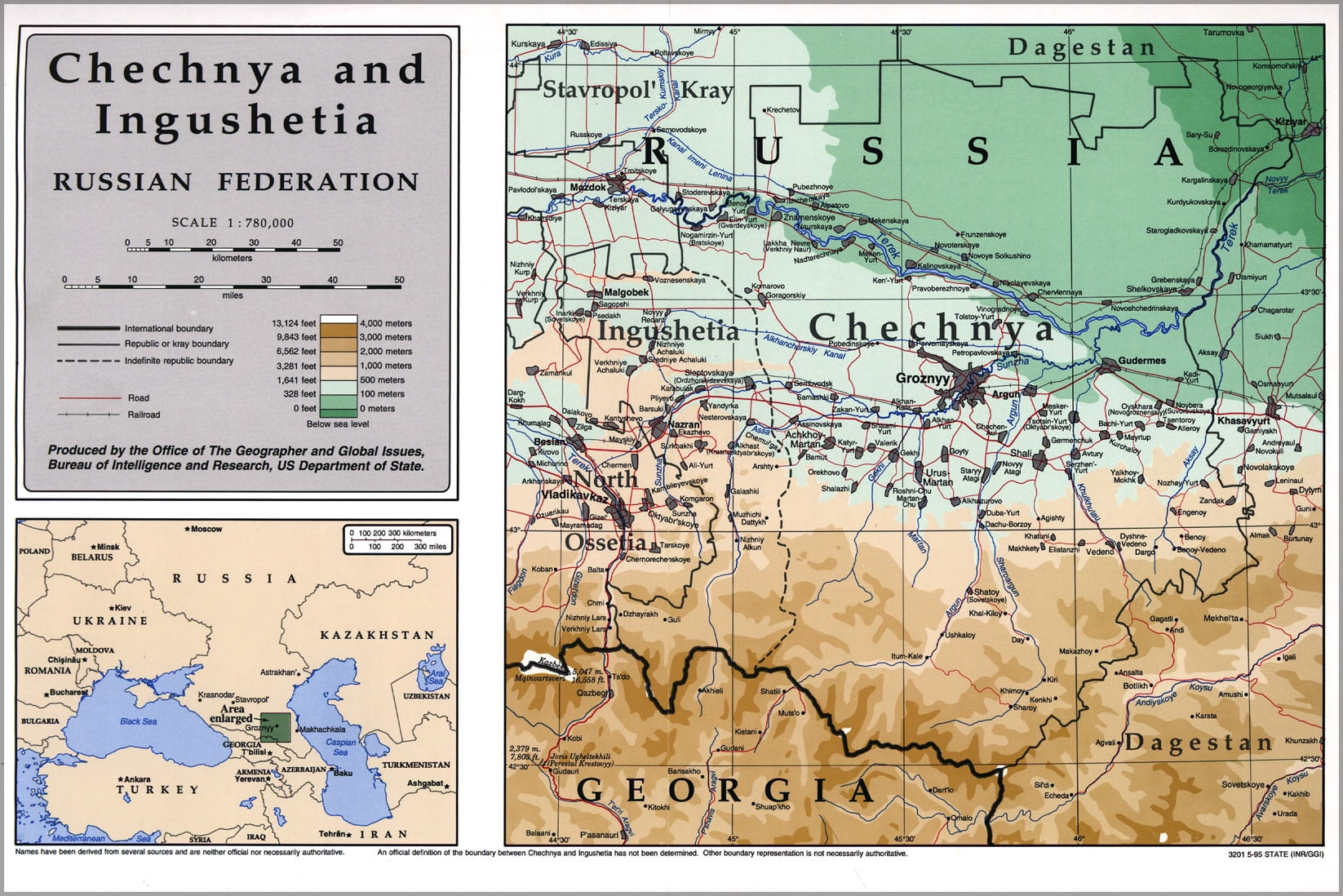 24"x36" Gallery Poster, map of Chechnia (Russia) 1995 p2 - Walmart.com