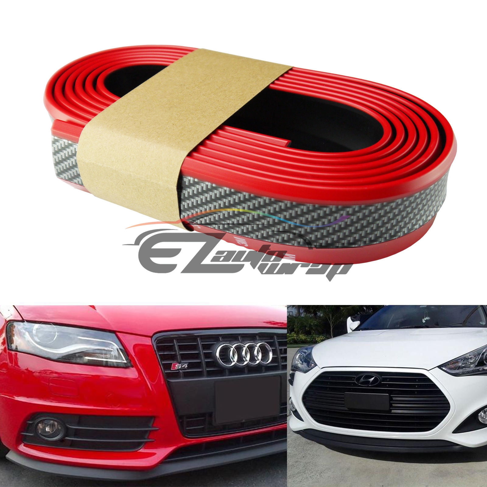 Buy EZAUTOWRAP Universal Carbon Fiber Red / Black 8ft PU Rubber Front ...