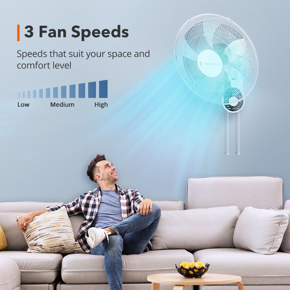 Buy Wall Mount Fan, Taotronics 16 5 Blades 3 Speeds Electric Fan 90 ...