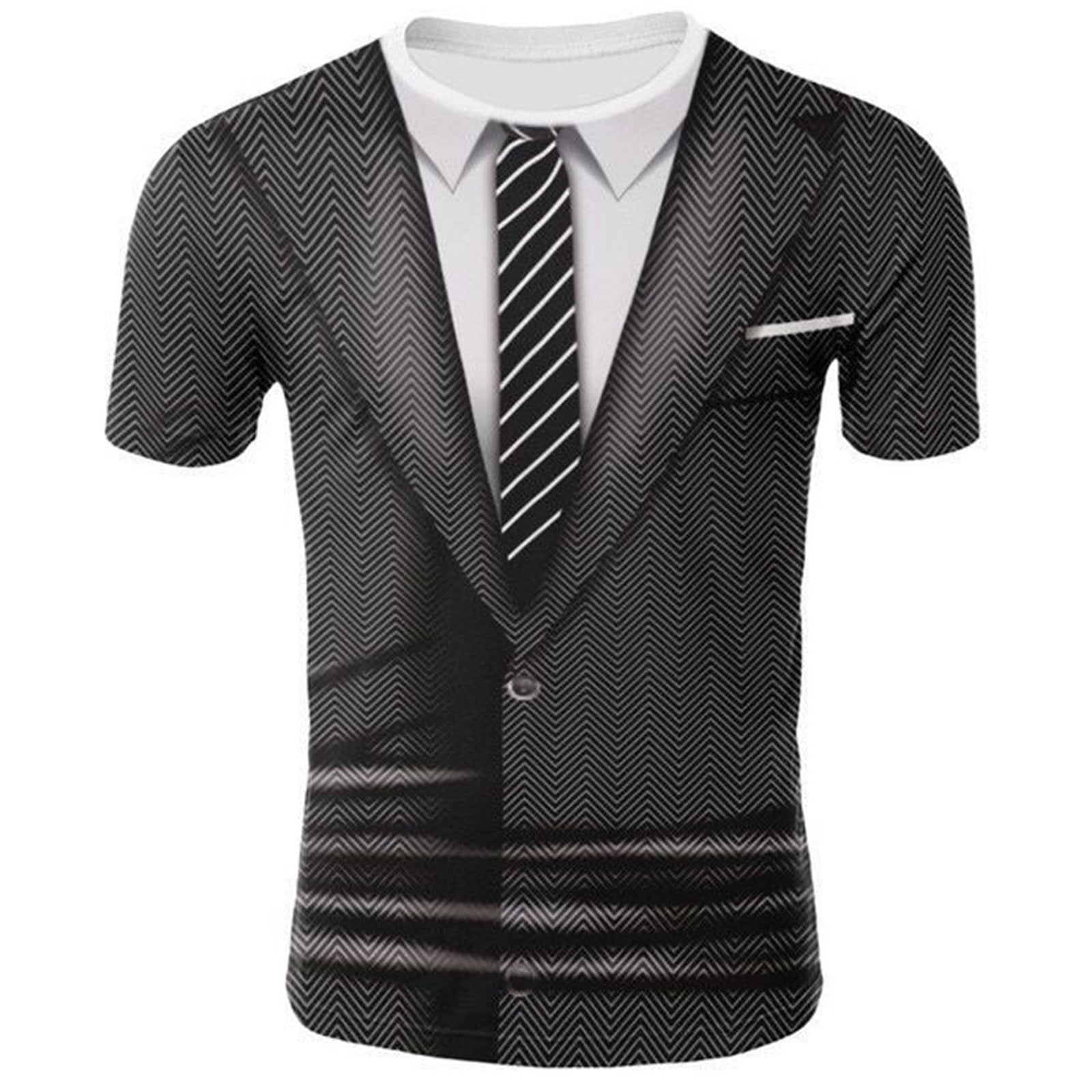 renvena Mens 3D Printed Vest & Tie Tuxedo T Shirt Round Neck Short ...