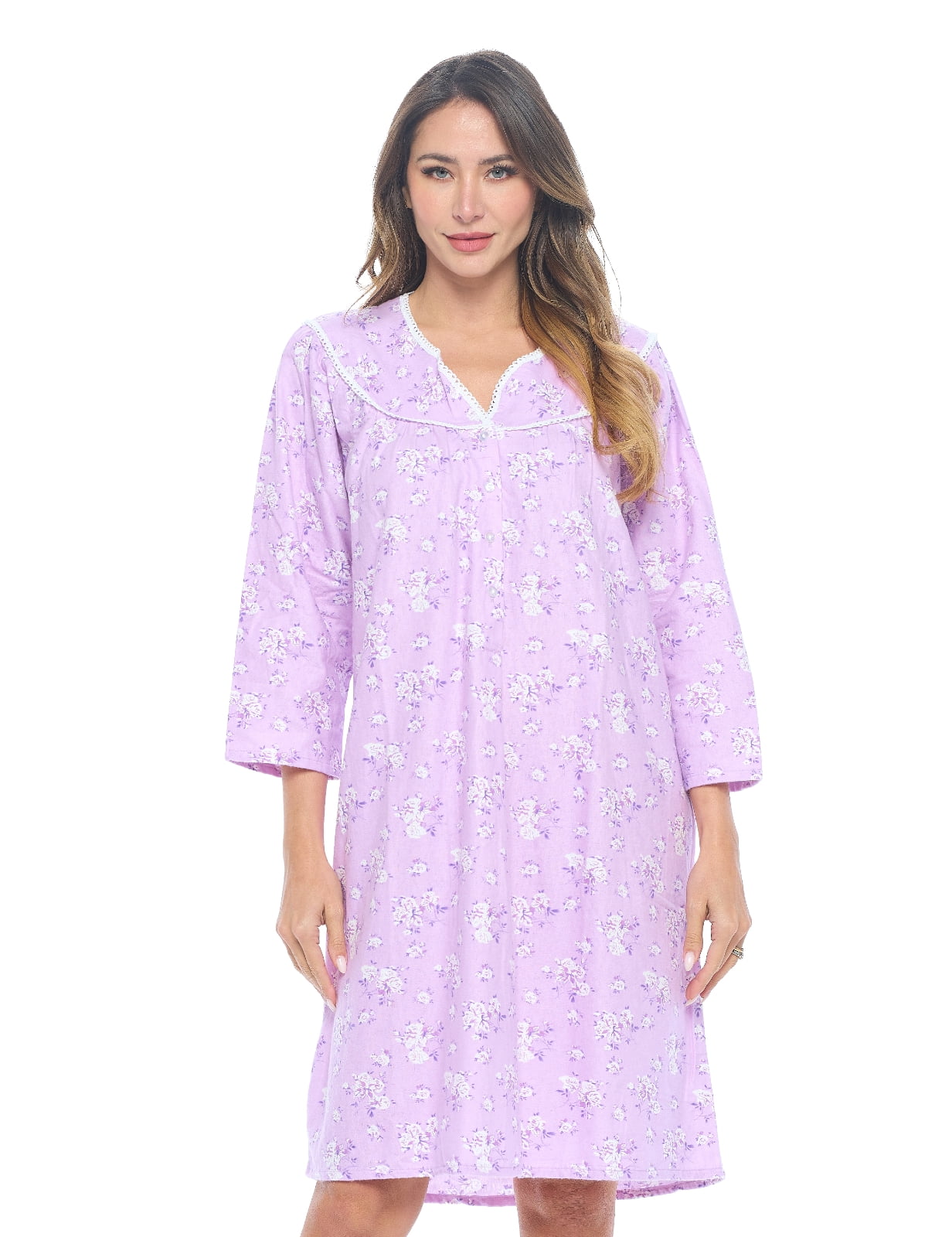 Casual Nights Women's Flannel Floral Long Sleeve Nightgown - Walmart.com