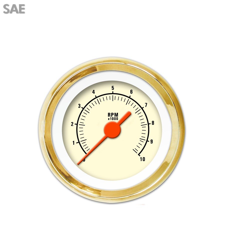 Tachometer Gauge - Muscle Tan , Orange Vintage Needles, Gold Trim Rings ...