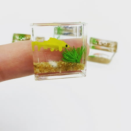 SICED 2 pieces 1:12 simulation miniature glass koi tank square fish ...