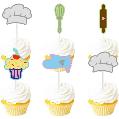 Cone Dessert Cupcake Topper Glitter Cooking Chef Theme Decorations Baby ...