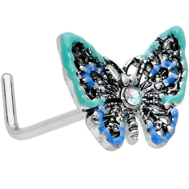 Body Candy Womens 20G Steel Nose Ring Blue Butterfly Nose Stud Nose ...