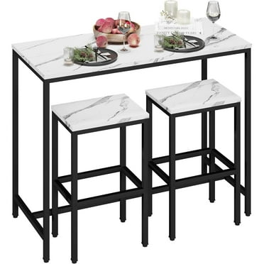 3-Piece Counter High Bar Table Set with Socket and 2 Fabric Padded Bar ...