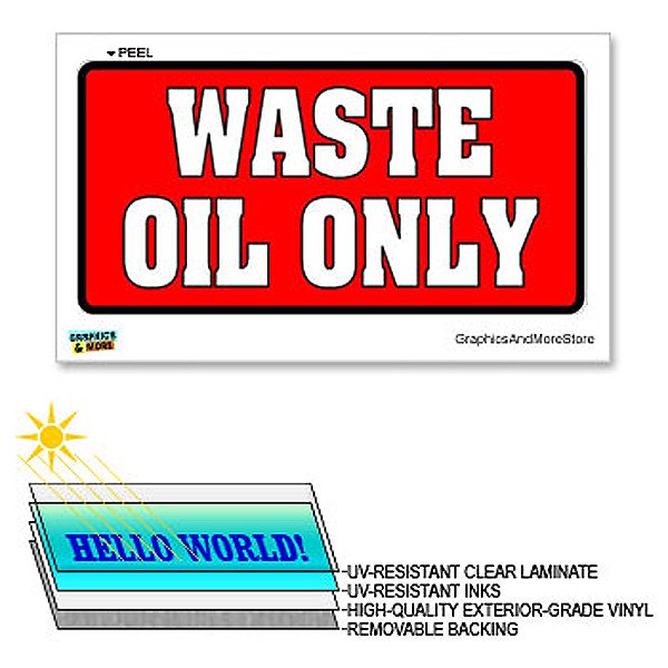 Waste Oil Only - 12 in x 6 in - Laminated Sign Window Sticker - Walmart ...