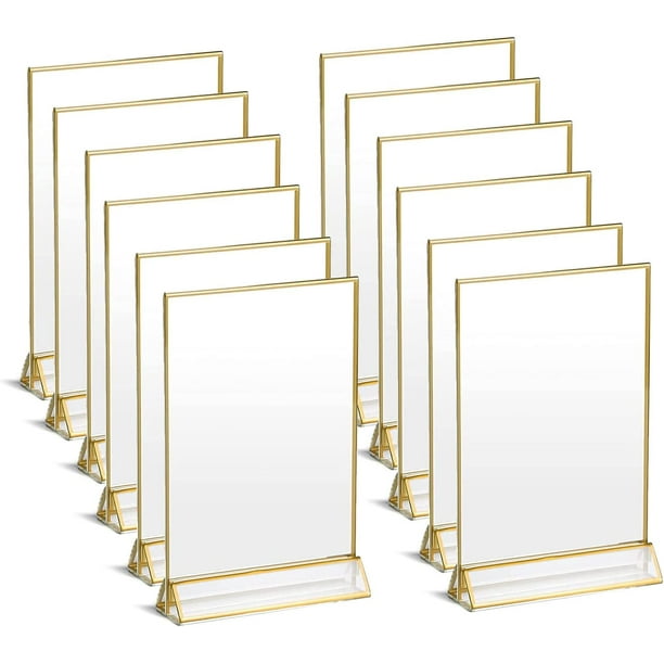 UNIQOOO Acrylic Sign Holders with Golden Border, Portrait View, Pack of ...