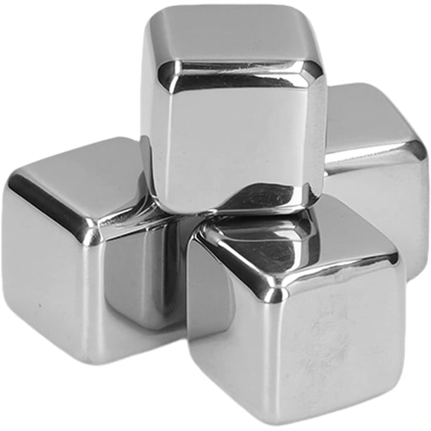 Whiskey Ice Cube, 4 Pieces Stainless Steel Ice Cube Whisky Stones ...