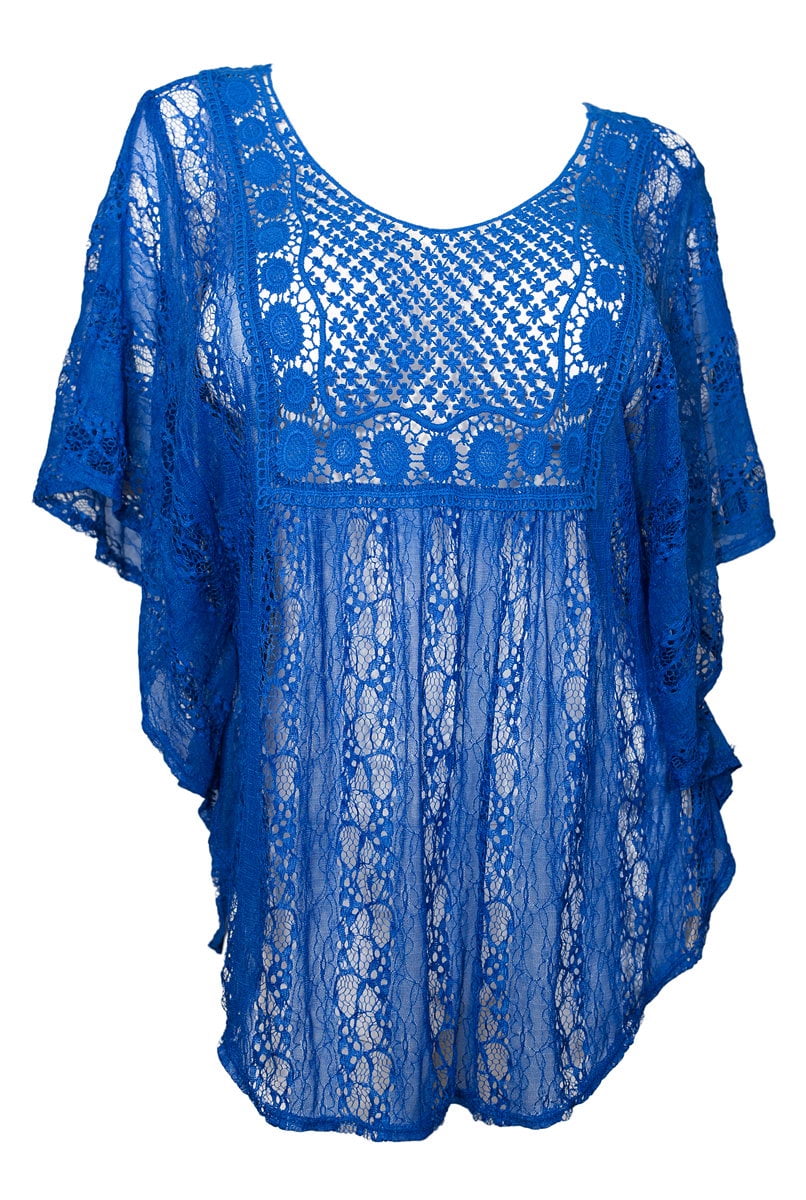 eVogues Plus Size Sheer Crochet Lace Poncho Top Blue - Walmart.com