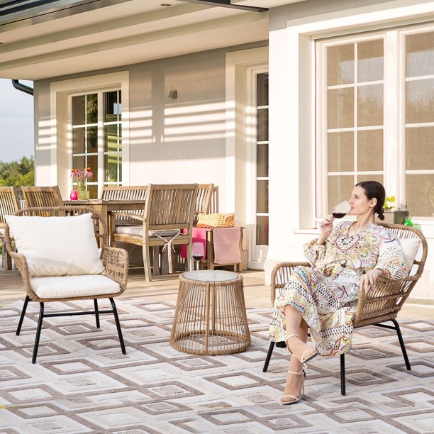 NICESOUL 3 Pcs Boho Outdoor Bistro Chair Sets with Coffee Table, Wicker ...