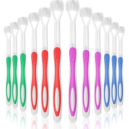 12 Pieces 3 Sided Toothbrush Autism Bristle 3 Sided Triple Toothbrush ...