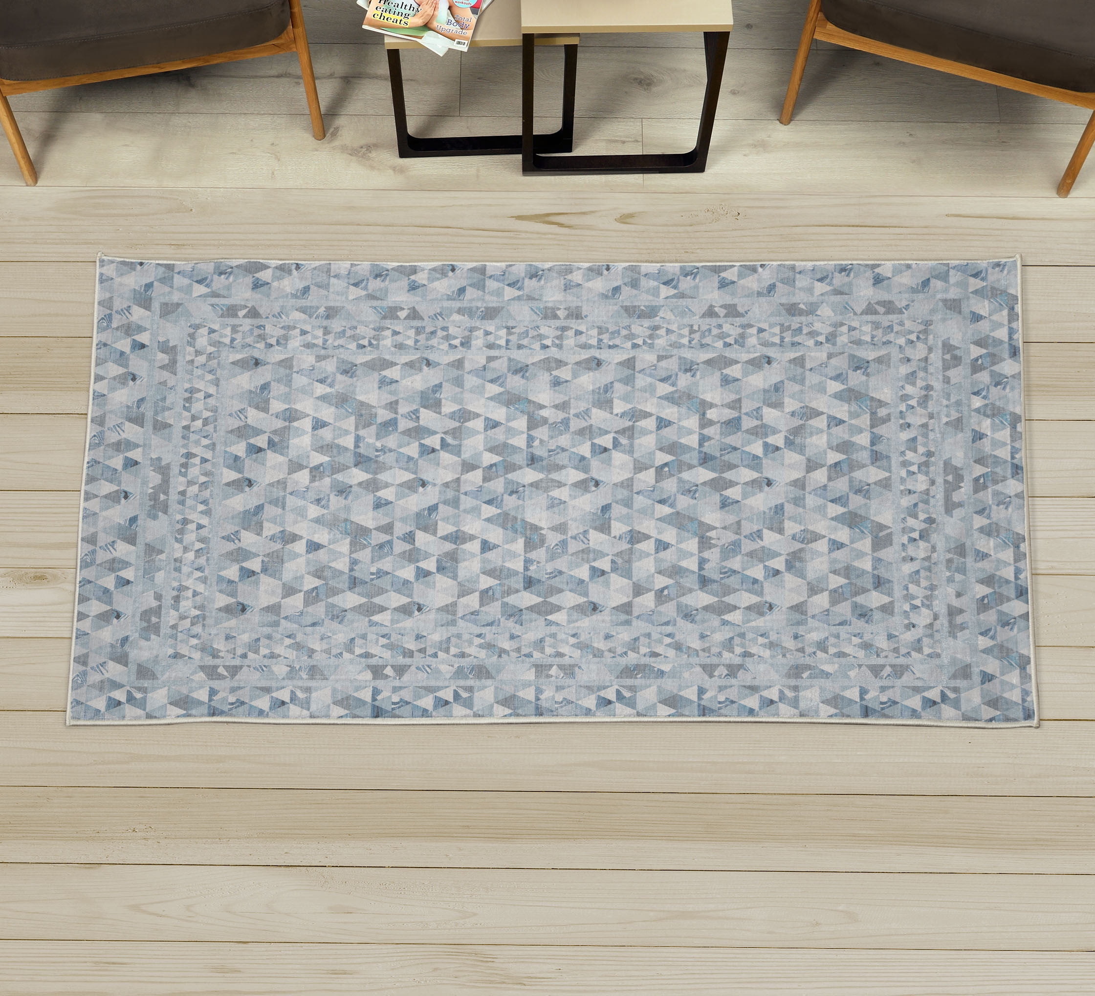 Geometric Decorative Rug, Neutral Colored Pastel Triangles Polygonal ...
