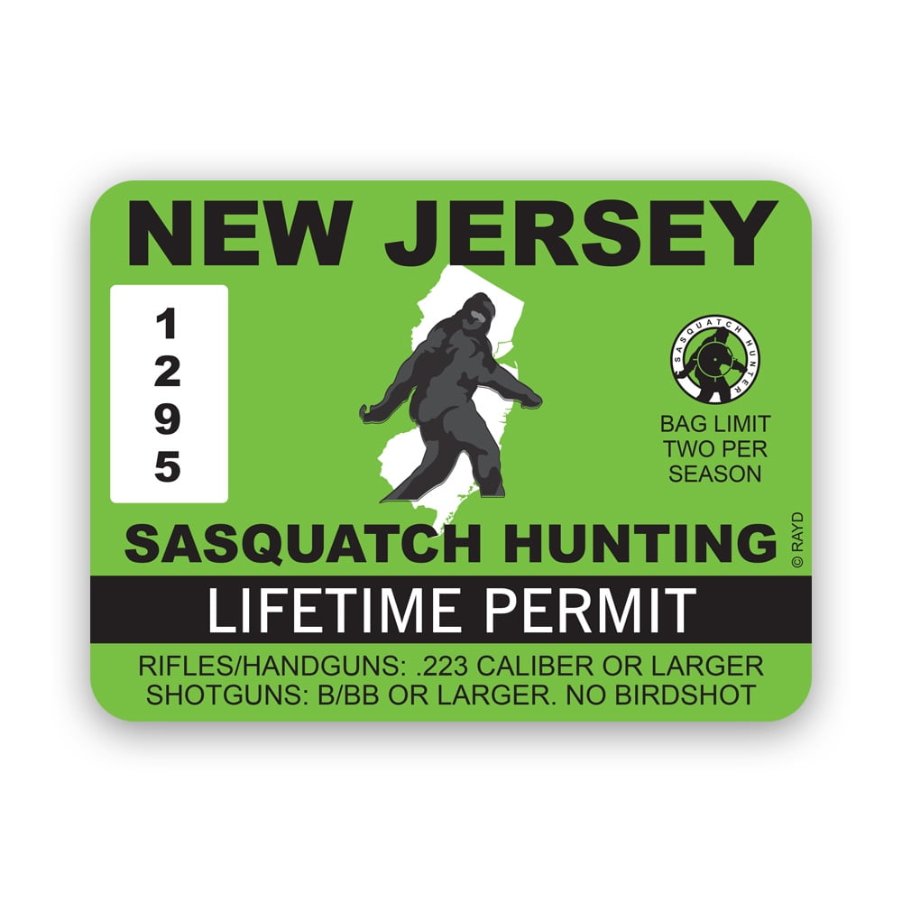 New Jersey Sasquatch Hunting Permit Sticker Decal - Self Adhesive Vinyl ...
