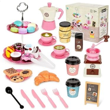 Tea Set with Cake Stand and Dessert Play Food for Kids with Case Tea ...