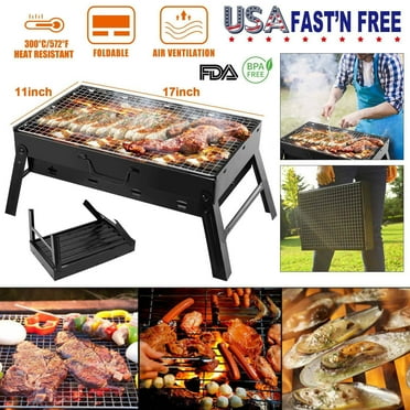 "Outsunny 28"" Large Outdoor Stainless Steel Portable Folding Charcoal BBQ Grill Set" - Walmart.com