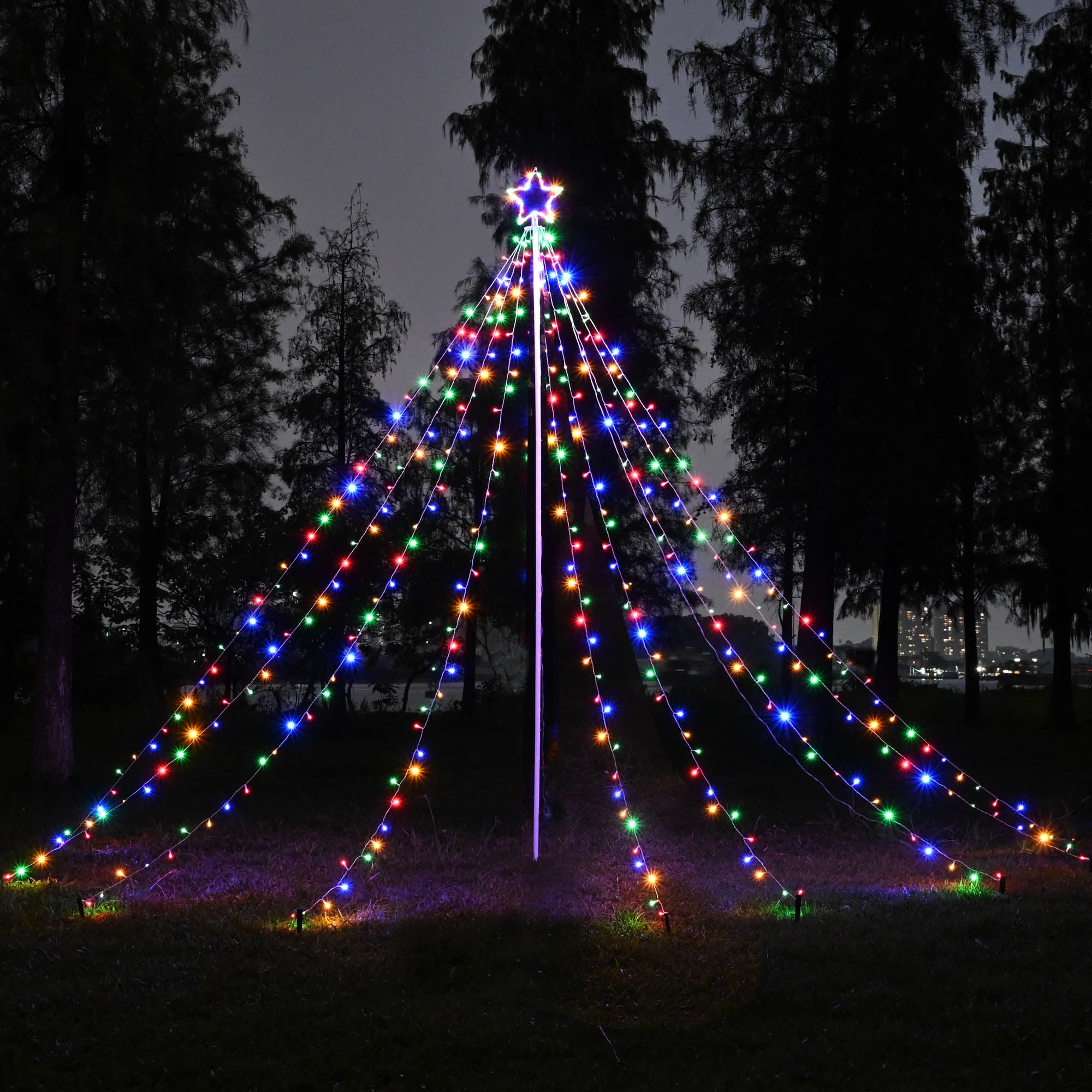 Yescom 12FT RGBY Waterfall Cone Tree Light with Star Finial 9 Strings ...