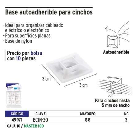 Base para cinchos con pegamento, 3 x 3 cm Volteck Base para cinchos con ...