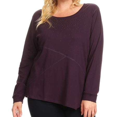 Dreamer P - Plus Size Women Long Sleeve 100% Cotton Rhinestone Casual ...