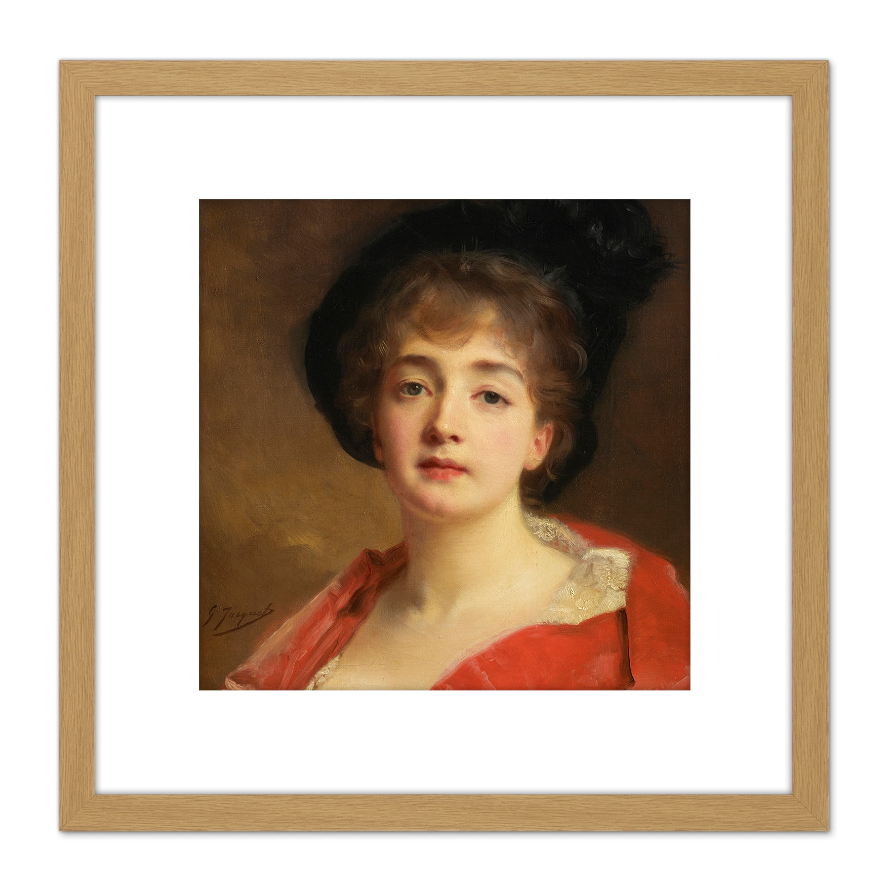 Gustave Jean Jacquet Woman In Red C1870 Painting 8X8 Inch Square Wooden ...