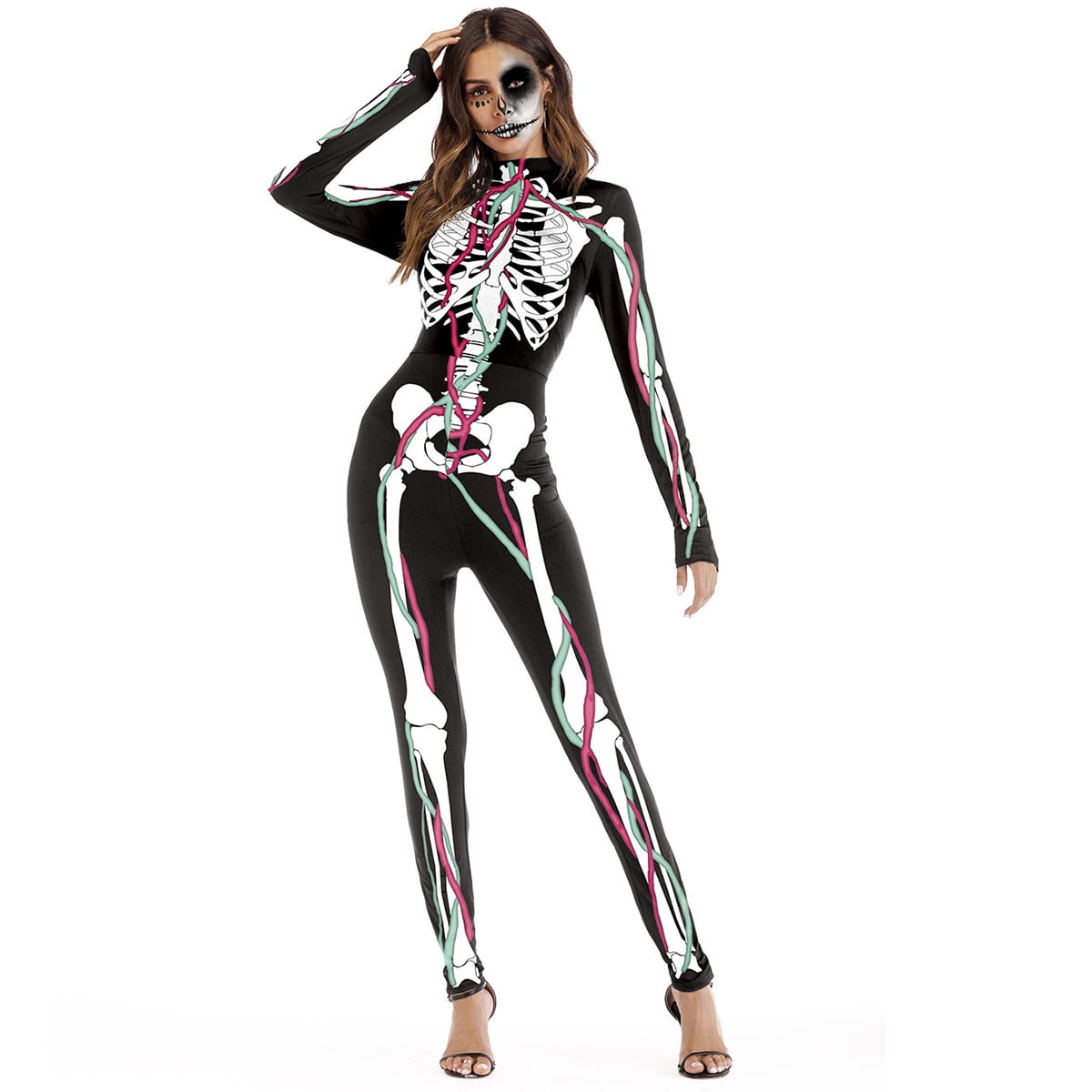 Click here for Nobrand Halloween Jumpsuit Skeleton Rose Body Orga... prices