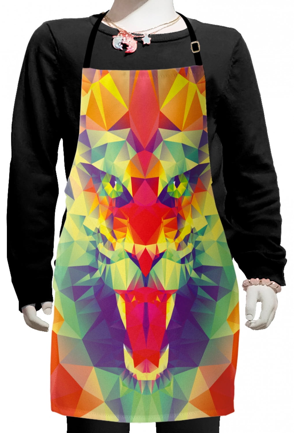 Safari Kids Apron, Polygonal Lion Face with Geometric Shades and ...