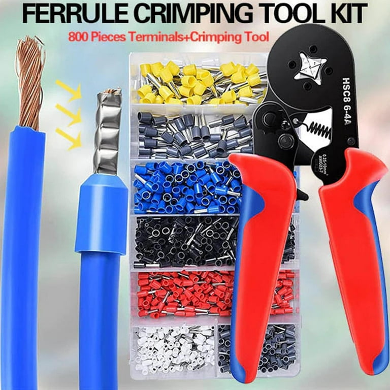Ferrule Crimping Tool Kit Self adjustable Ratchet Wire Crimping Tool Kit Crimper Plier Set with 800PCS Wire Terminals Crimping Connectors Wire End