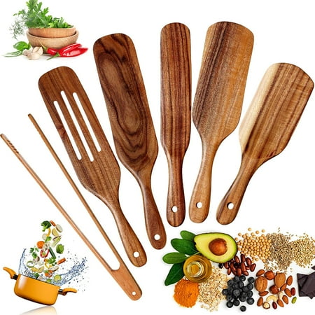 6 Pieces Wooden Cooking Utensils Set Natural Teak Kitchen Utensil Wood ...